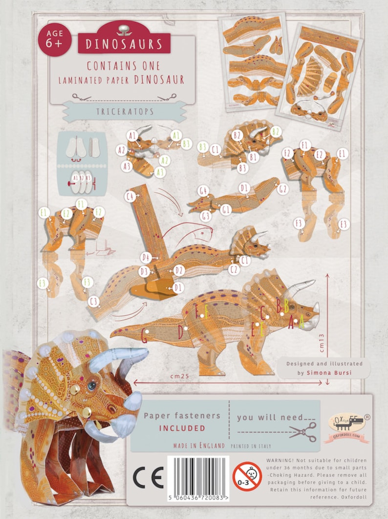 Dinosaur Triceratops Toy, Kids' Craft, Laminated Paper Toy, Make Your ...