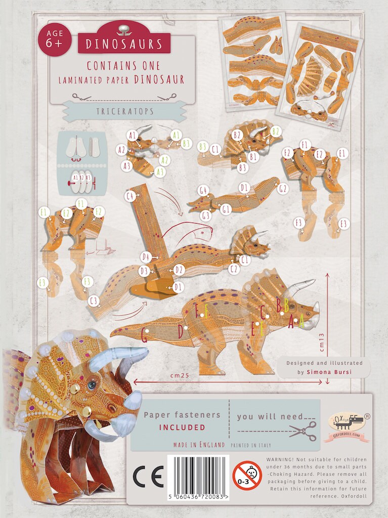 Dinosaur Triceratops Toy, Kids' Craft, Laminated Paper Toy, Make Your ...