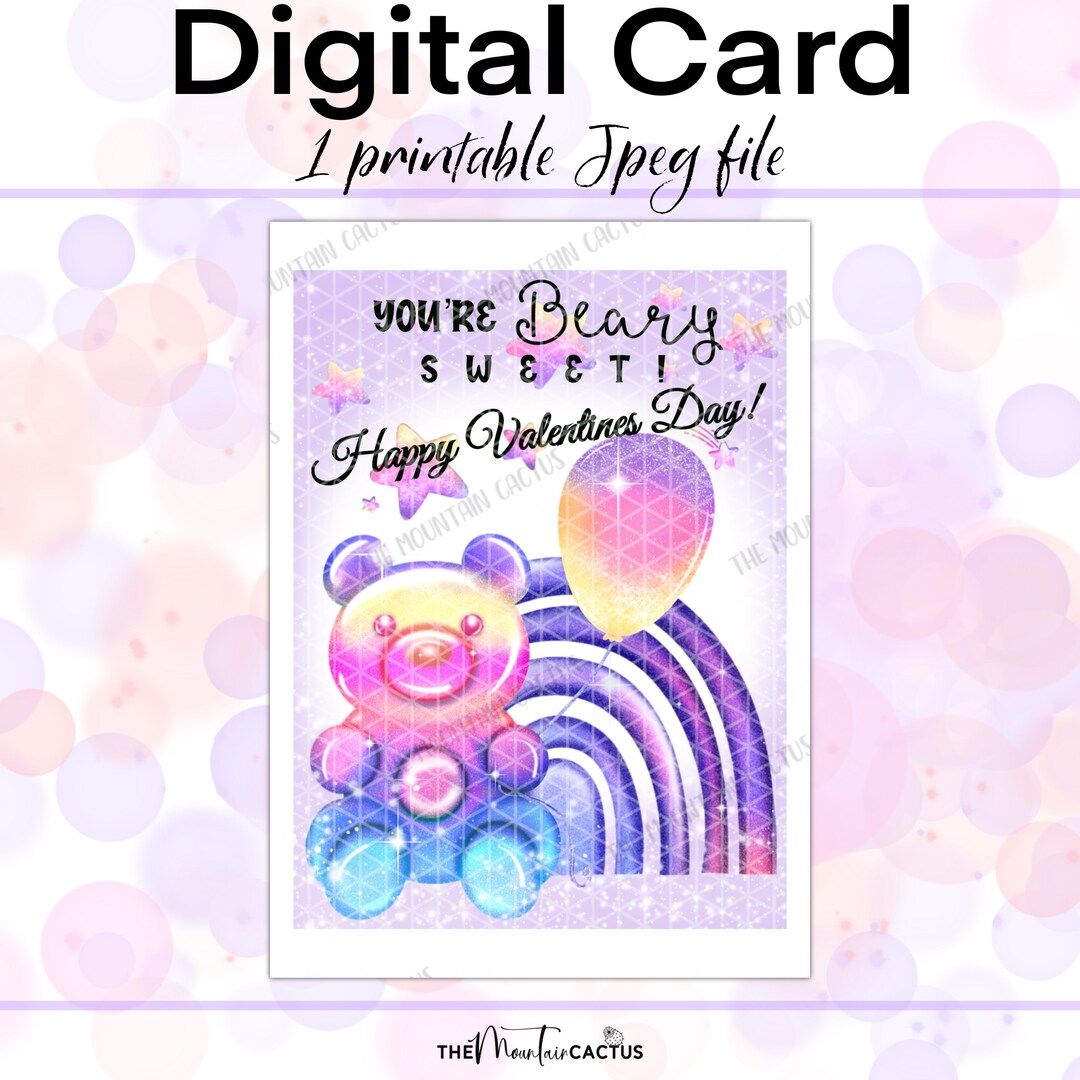 Printable Candy Bear Valentine Day Card,valentines Day,digital ...