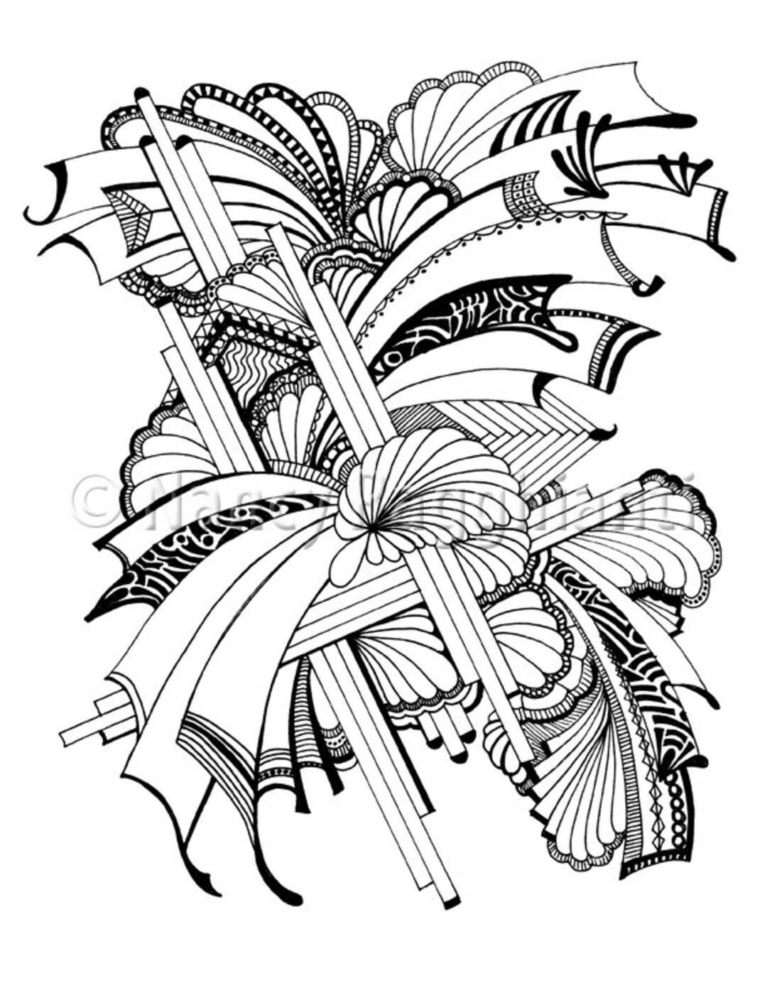 Printable Coloring Page, Digital Download - Lines and Fans - Etsy