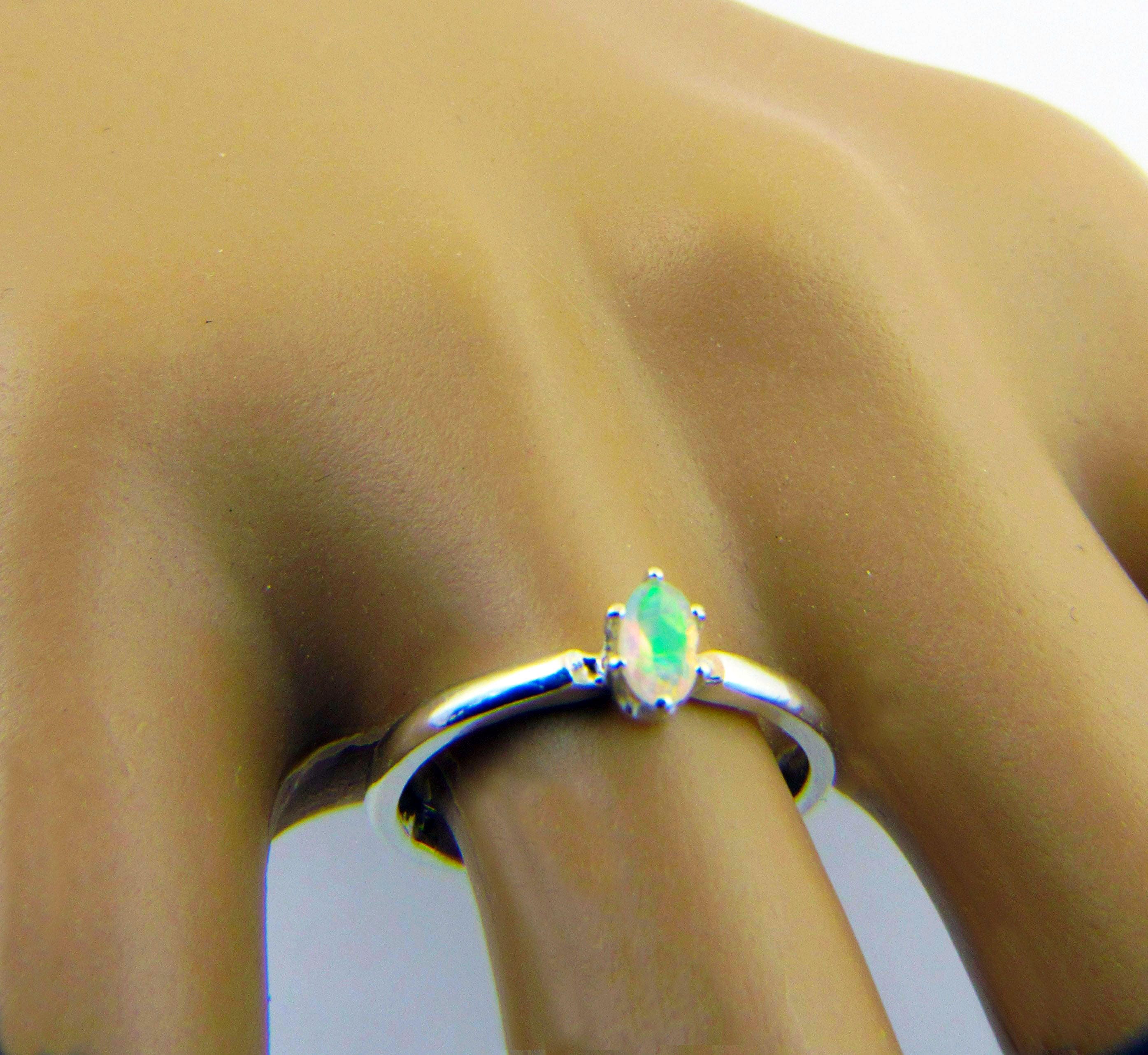 Ethiopian Welo Opal RING, Sterling Silver, 5x3mm, Ethiopian Opal Solitaire, October Birthstone ...