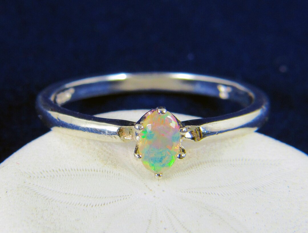 Ethiopian Welo Opal RING, Sterling Silver, 5x3mm, Ethiopian Opal Solitaire, October Birthstone ...