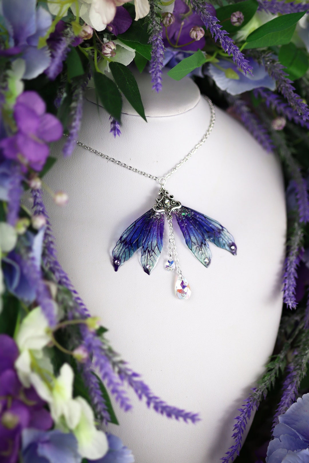 Fairy Wing Necklace Cicada Butterfly Pendant Fancy Deep Indigo ...
