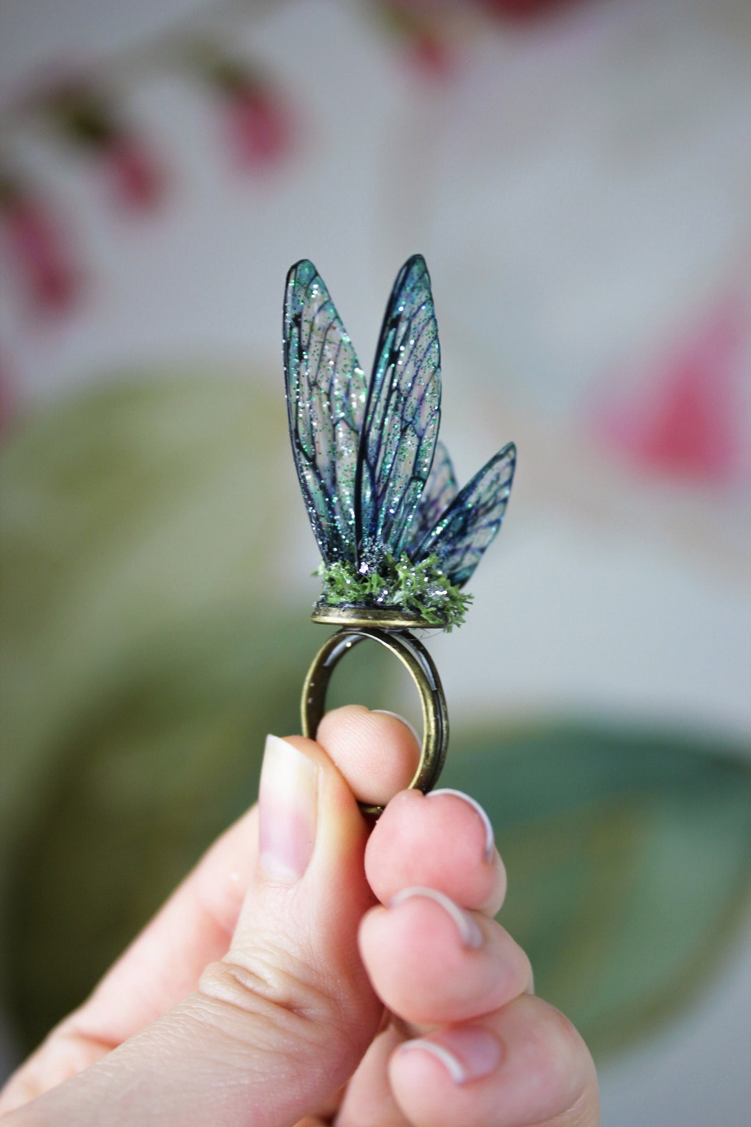 Fairy Wing Butterfly Cicada Insect Ring - Mermaid Teal Blue Green ...
