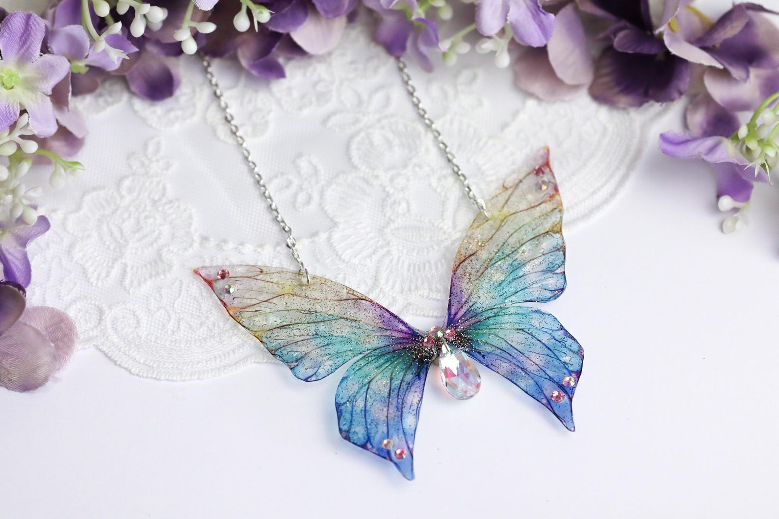 Fairy Wing Necklace - Fantasy Cicada Butterfly Pendant - Pastel Rainbow ...