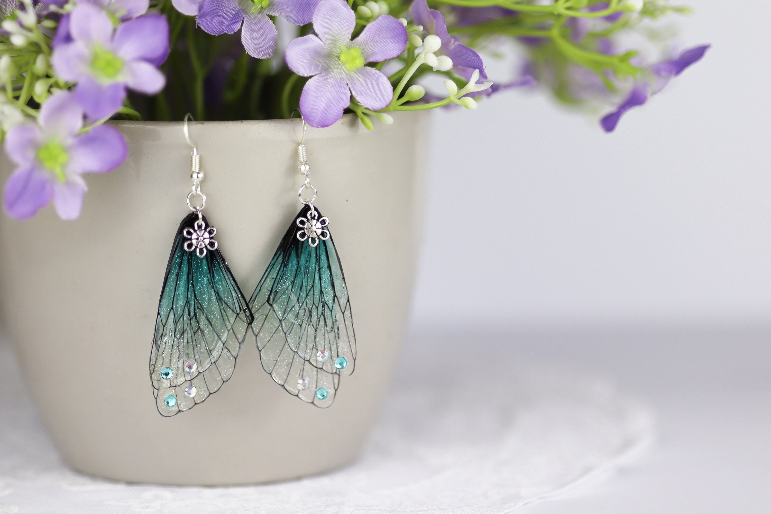 Fairy Wing Butterfly Cicada Insect Earrings - Sky Blue - Fairycore ...