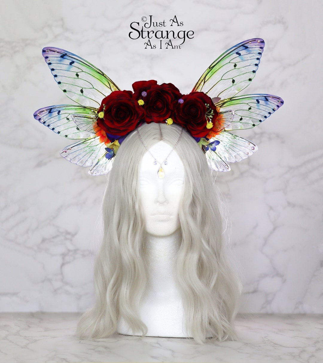 Ethereal Fairy Wing Headpiece: Rainbow Flower Crown - Cicada Butterfly ...