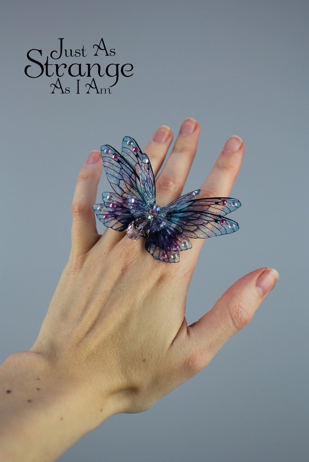 Fairy Wing Butterfly Cicada Insect Ring - Large Blue Fairycore ...