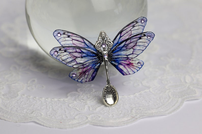 Fairy Wing Spoon Necklace - Cicada Butterfly Pendant - Purple Winged ...