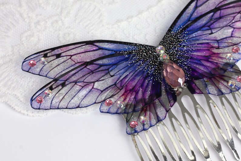 Purple Bridal Fairy Wing Hair Comb - Whimsical Accessory for Fantasy ...