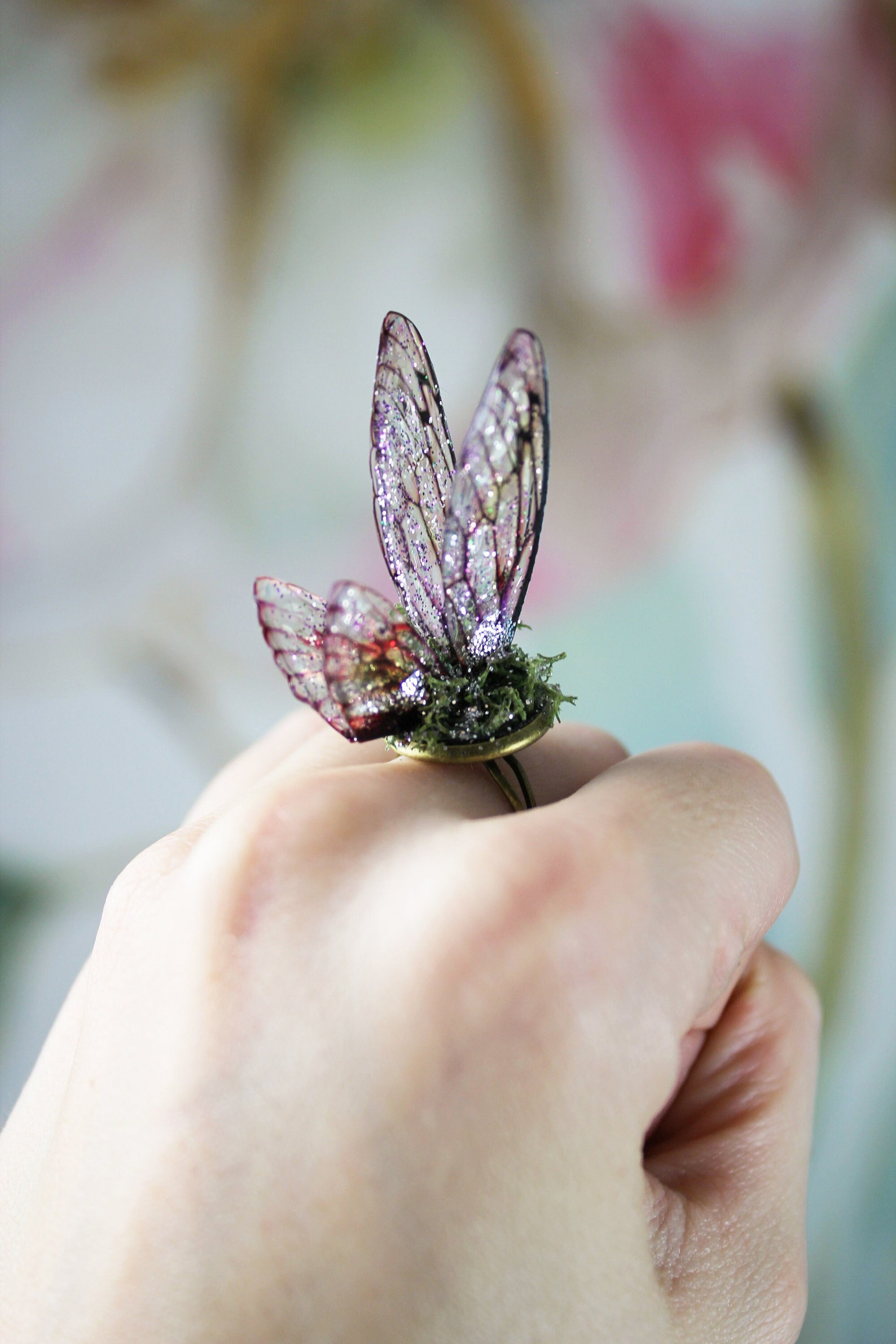 Fairy Wing Butterfly Cicada Insect Ring - Fall Autumn Deep Red ...