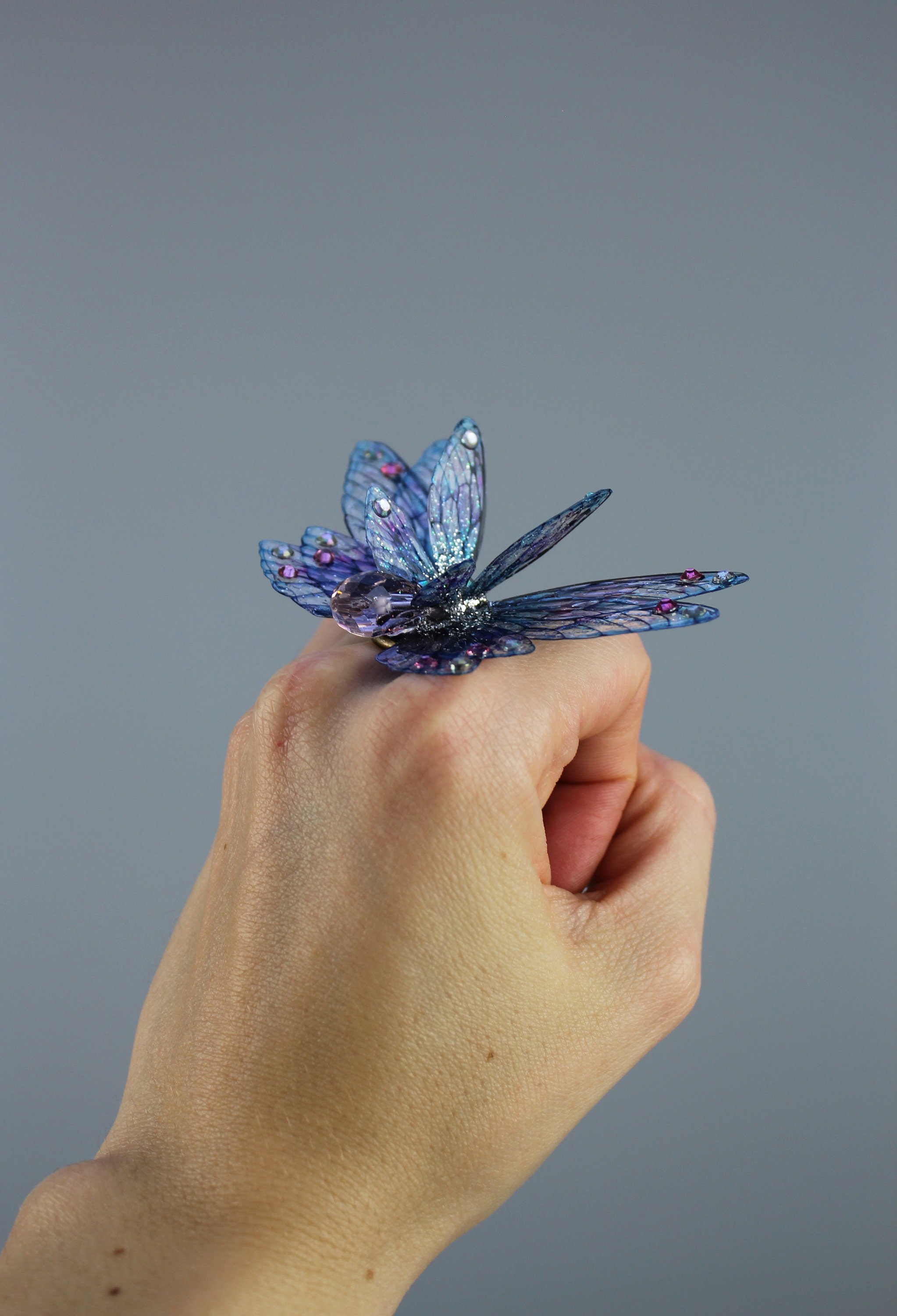 Fairy Wing Butterfly Cicada Insect Ring - Large Blue Fairycore ...