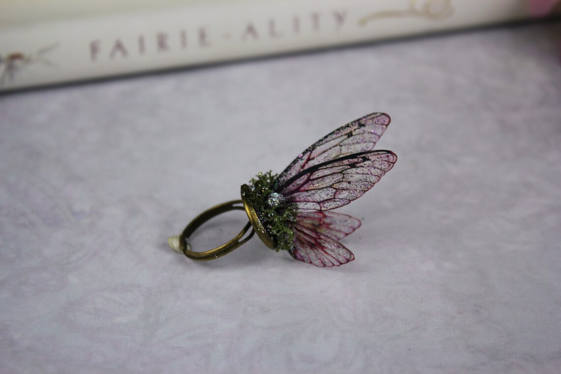 Fairy Wing Butterfly Cicada Insect Ring - Fall Autumn Deep Red ...