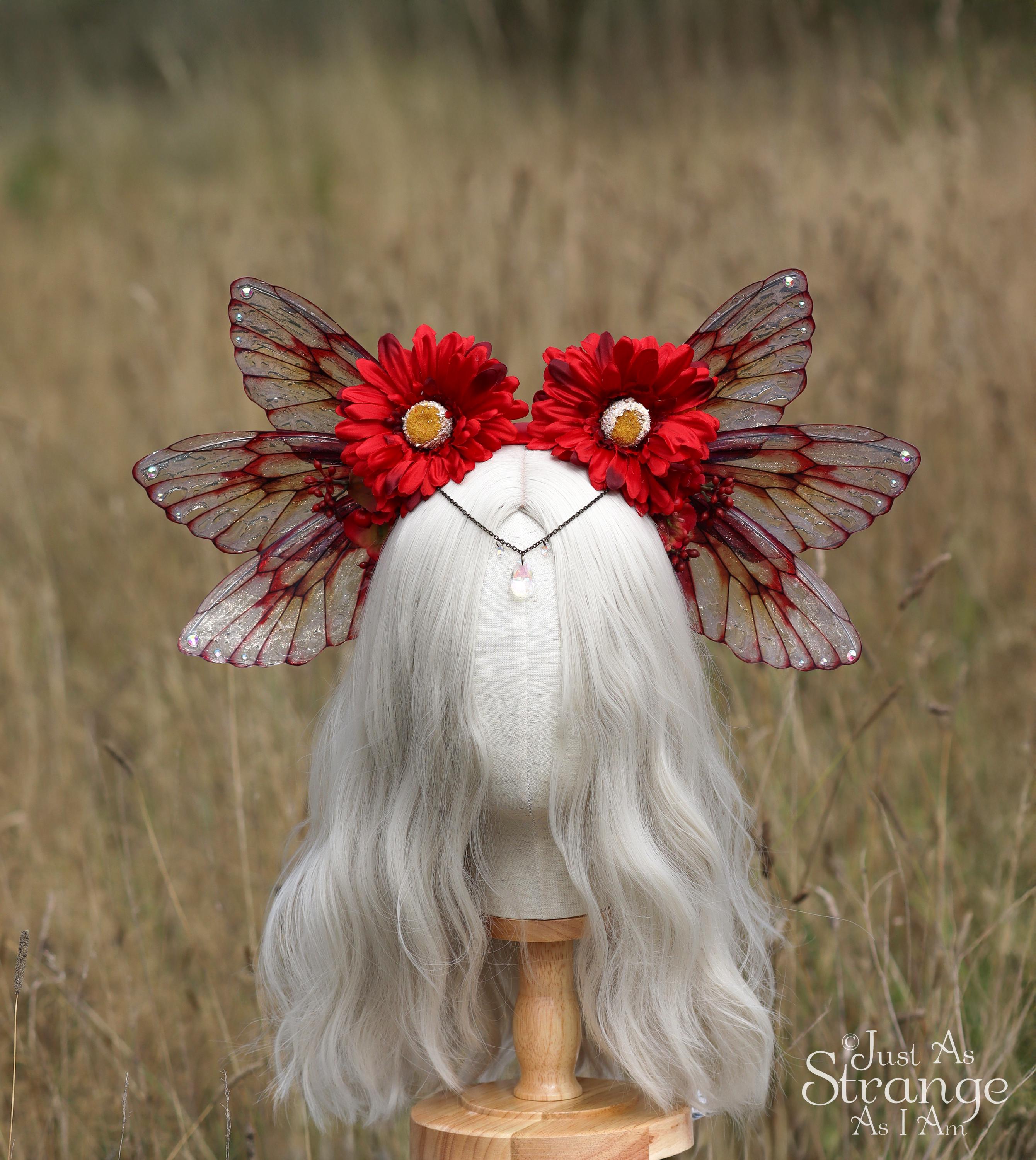 Enchanting Red Fairy Wing Headpiece: Cicada Butterfly Flower Crown - Etsy