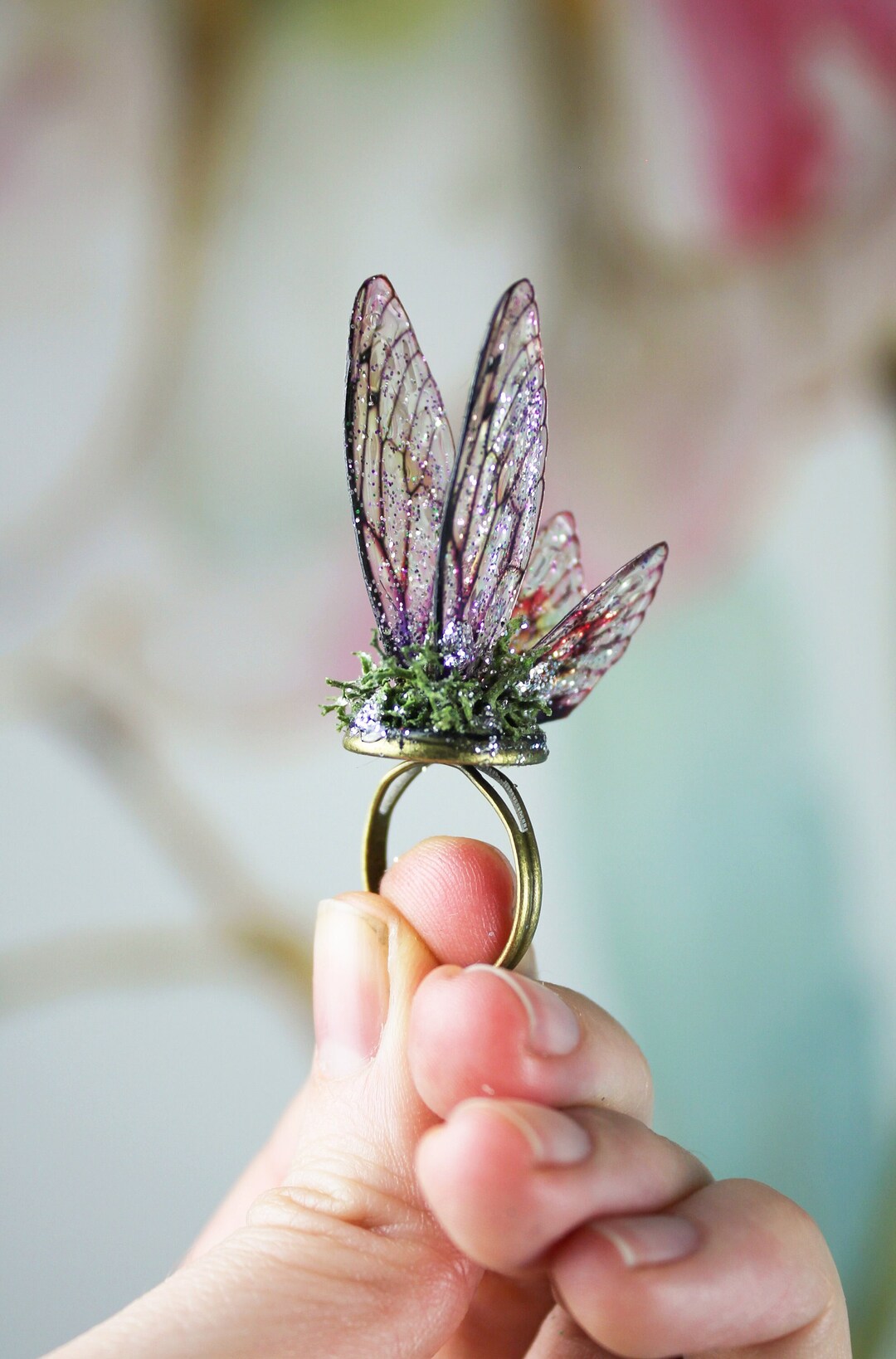 Fairy Wing Butterfly Cicada Insect Ring - Fall Autumn Deep Red ...
