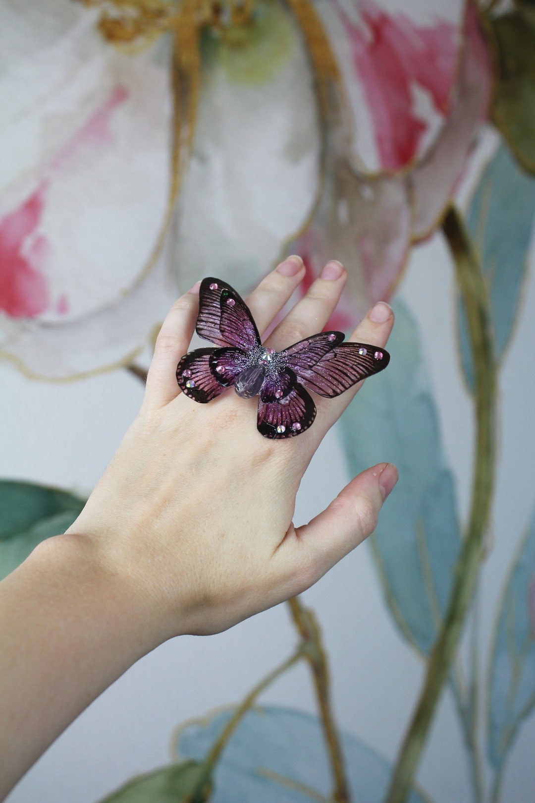 Fairy Wing Butterfly Cicada Insect Ring - Large Soft Pink Monarch ...