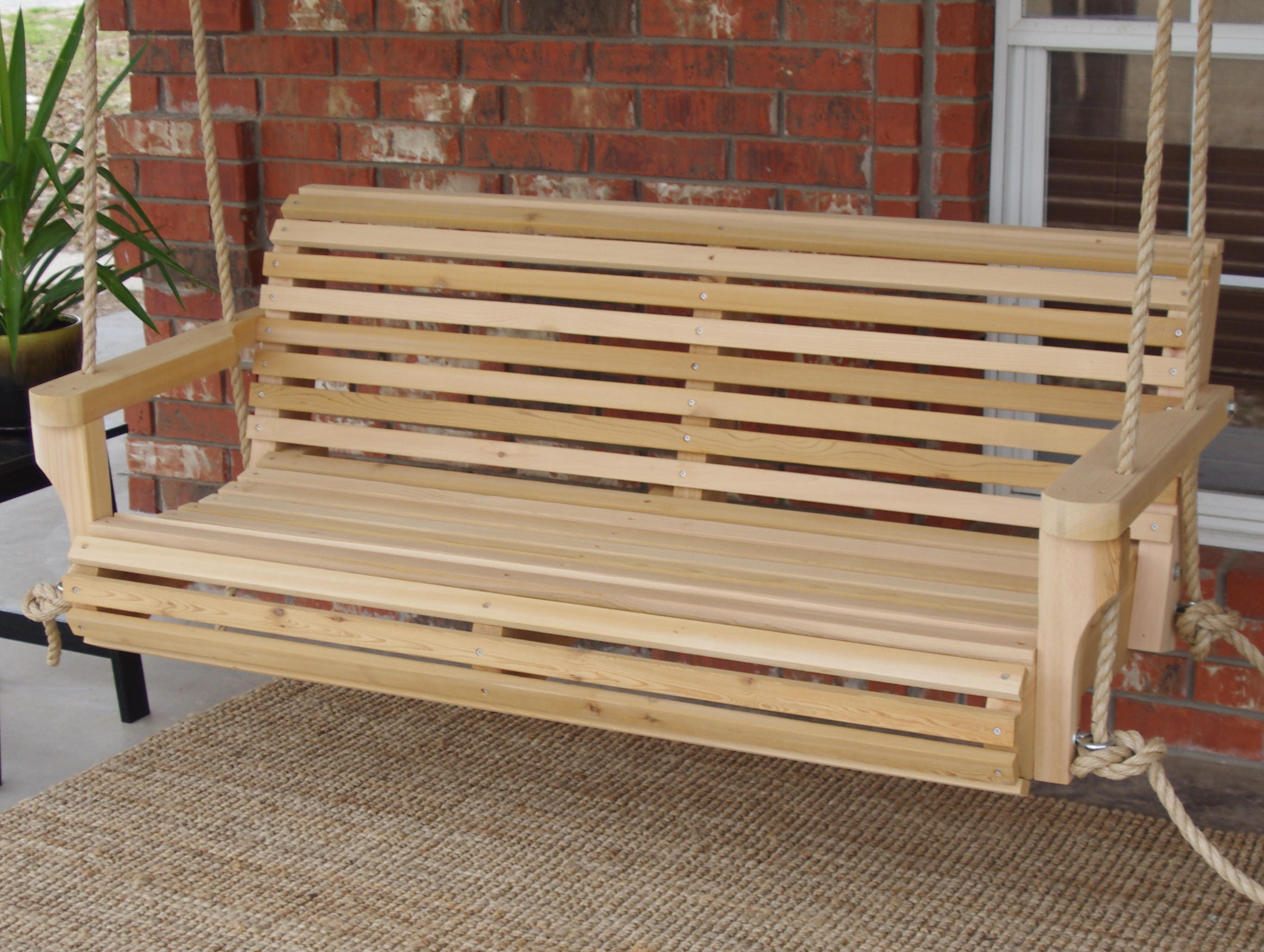 Brand New 6 Foot Cedar Wood Contoured Classic Porch Swing With Hanging ...