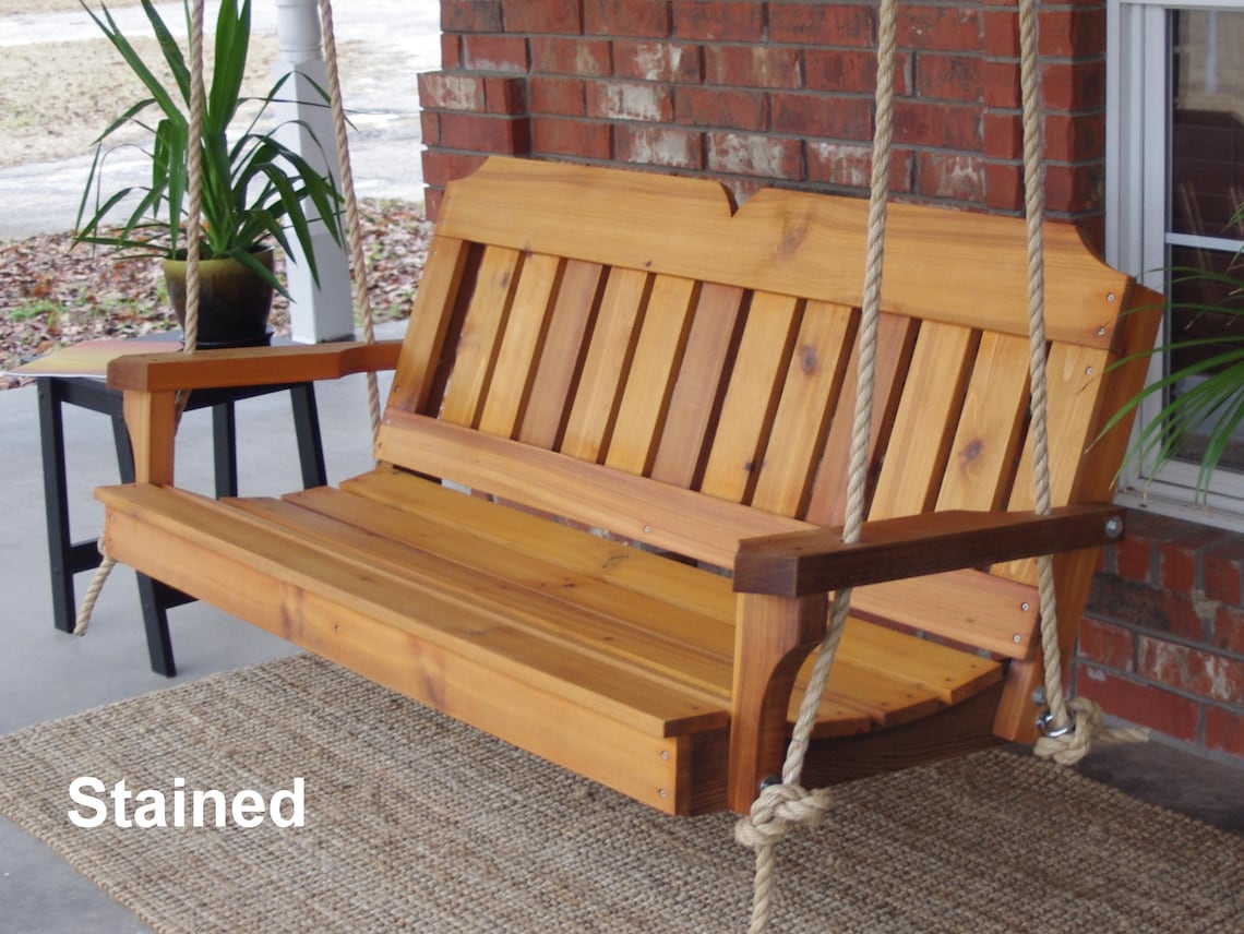 Brand New 5 Foot Cedar Wood Victorian Porch Swing With Hanging Rope ...