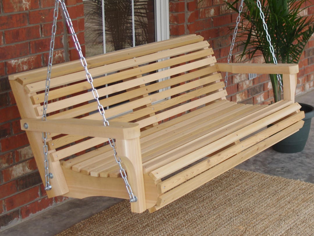 Brand New 5 Foot Cedar Wood Contoured Classic Porch Swing With Heavy ...