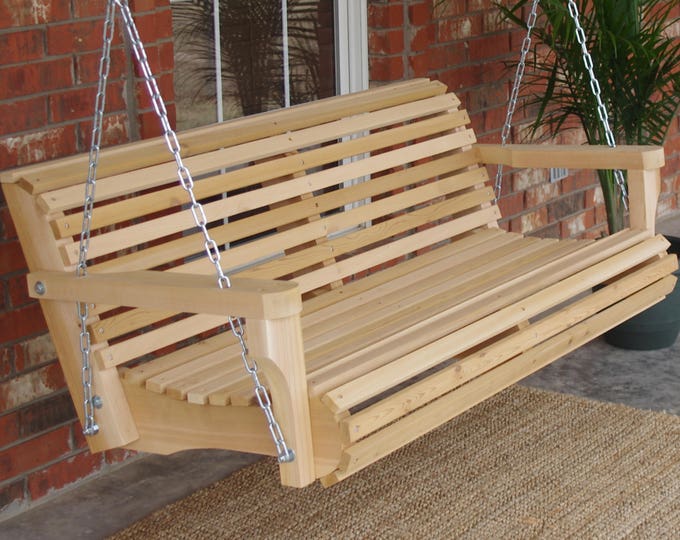 Brand New 6 Foot Cedar Wood Contoured Classic Porch Swing With Heavy ...