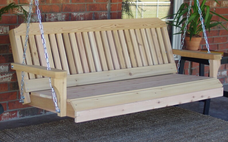 Brand New 6 Foot Cedar Wood Traditional Porch Swing With Hanging Chain ...