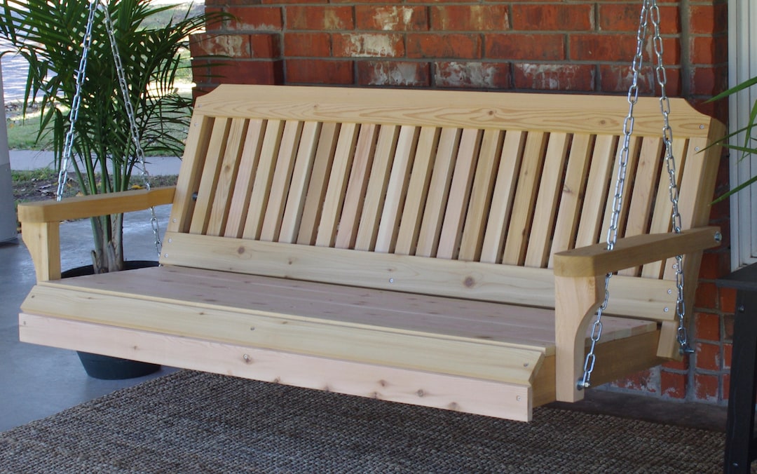 Brand New 6 Foot Cedar Wood Traditional Porch Swing With Hanging Chain ...