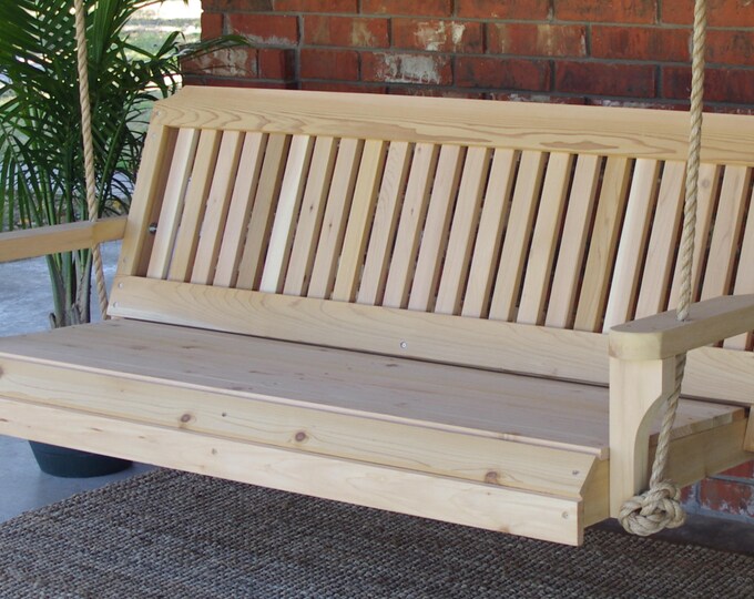Brand New 4 Foot Cedar Wood Traditional Porch Swing With Hanging Rope ...