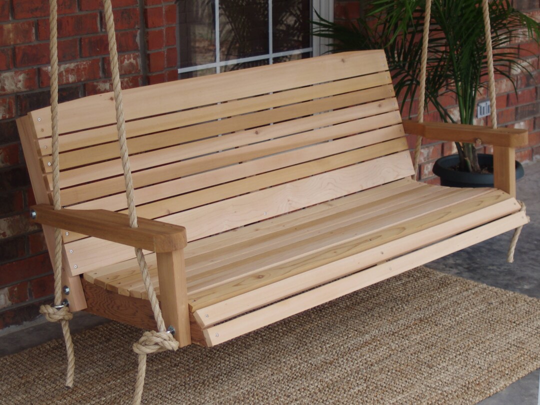 Brand New 6 Foot Cedar Wood Colonial Porch Swing With Hanging Rope ...