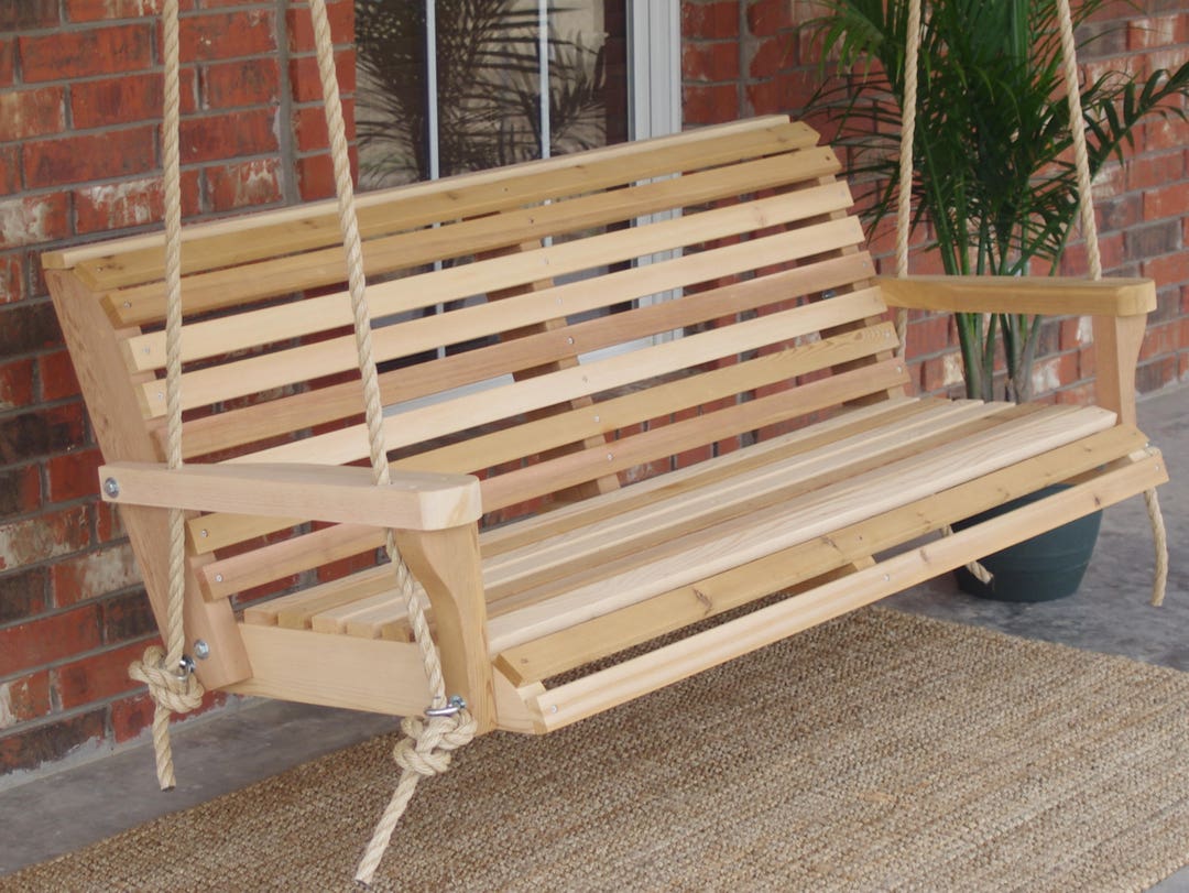 Brand New 6 Foot Cedar Wood Classic Porch Swing With Hanging Rope ...