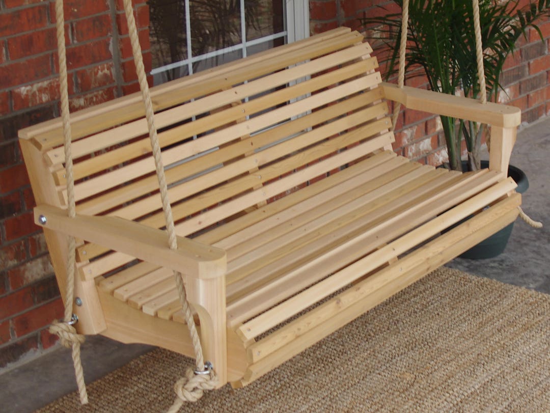 Brand New 6 Foot Cedar Wood Contoured Classic Porch Swing With Hanging ...