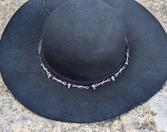 Skull and Barbed Wire Hat Band, Goth Hat Band, Groomsmen Gift, Chain ...