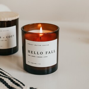 Hello Fall Soy Candle Amber Jar Scented Candles Fall Candles Apple ...