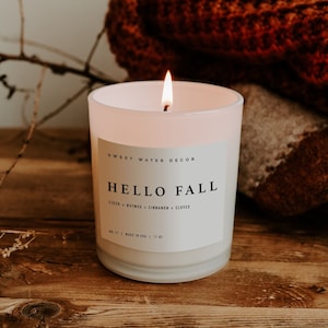 Hello Fall White Jar Candle + Wood Lid | Soy Candles | Fall Scented ...