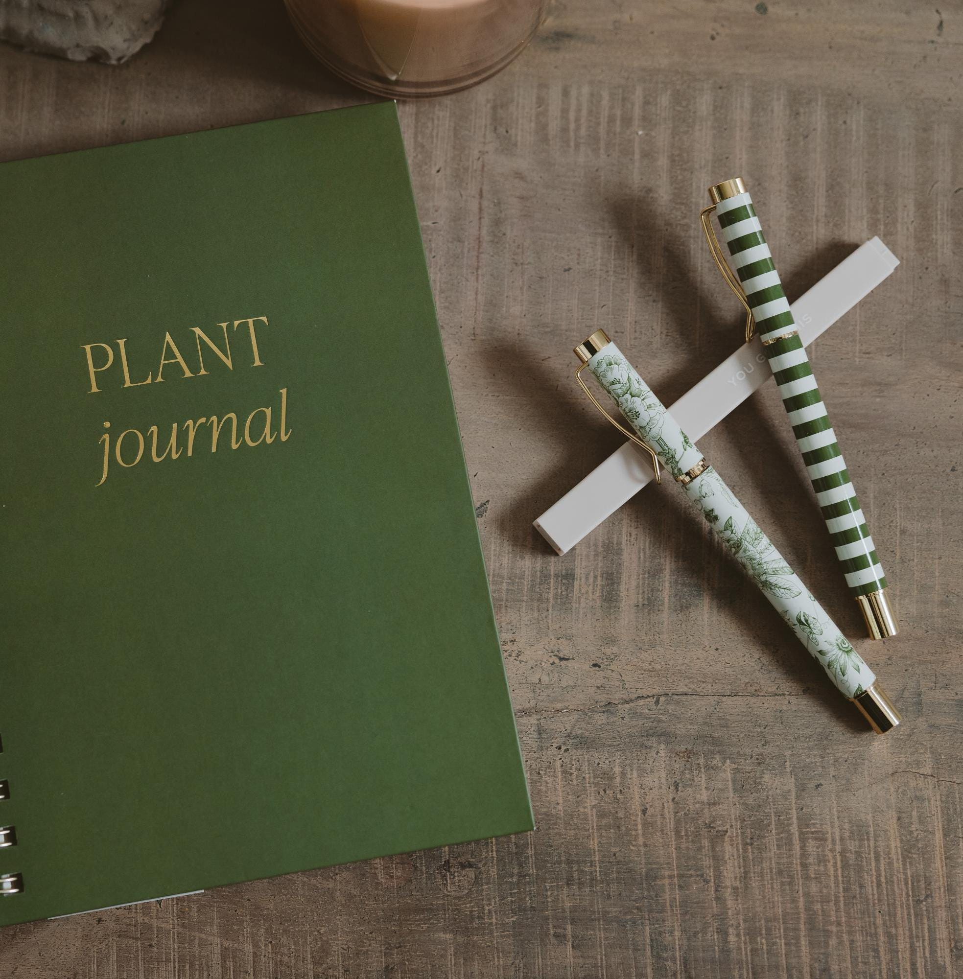 Green Floral Pen Set: Delft & Striped Pens With Gold Accents - Etsy