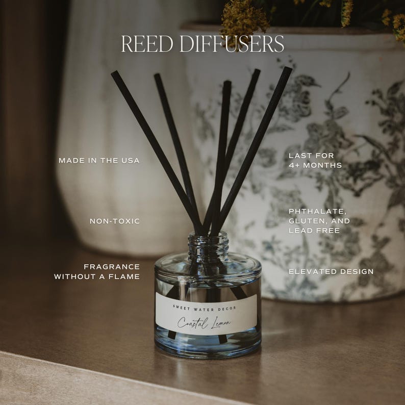 Coastal Lemon Reed Diffuser: Summer Scented Reed Diffuser Gift Set for ...
