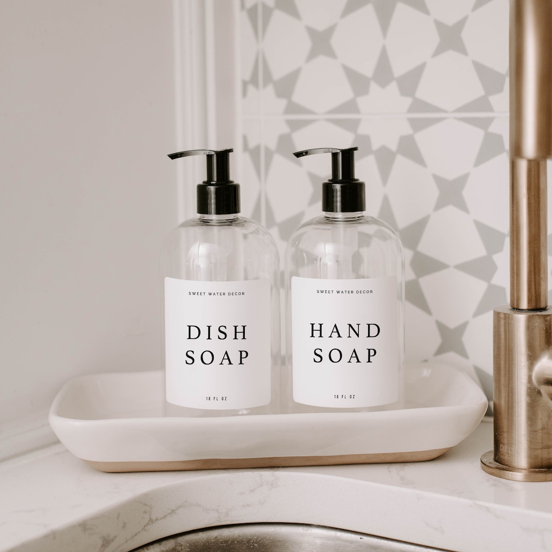 Hand Soap and Dish Soap Set of 2 16 Oz Clear Plastic Dispensers | Hand ...