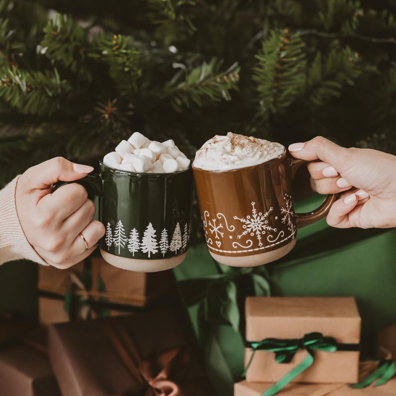 Gingerbread Christmas Mug - Winter Themed 14 Oz Stoneware Holiday Mug ...