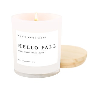 Hello Fall White Jar Candle + Wood Lid | Soy Candles | Fall Scented ...