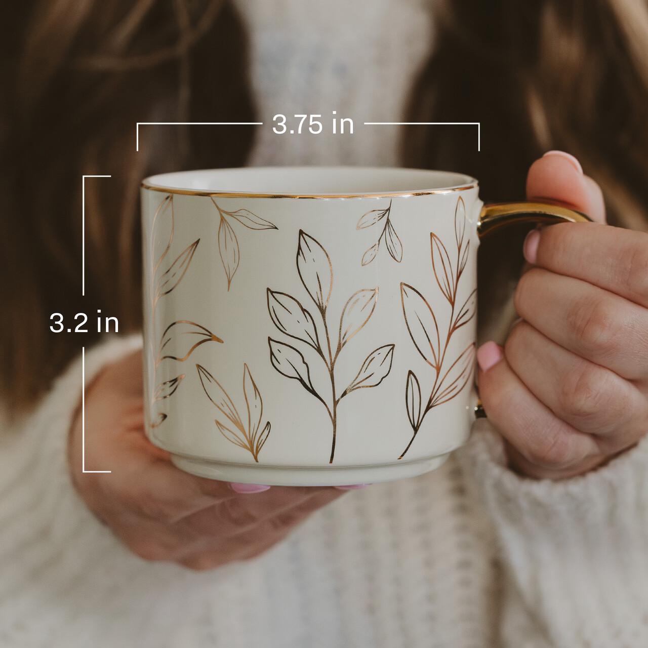 Green Delft Floral Mug With Gold Handle: 14 Oz Cottagecore Mug, Garden ...