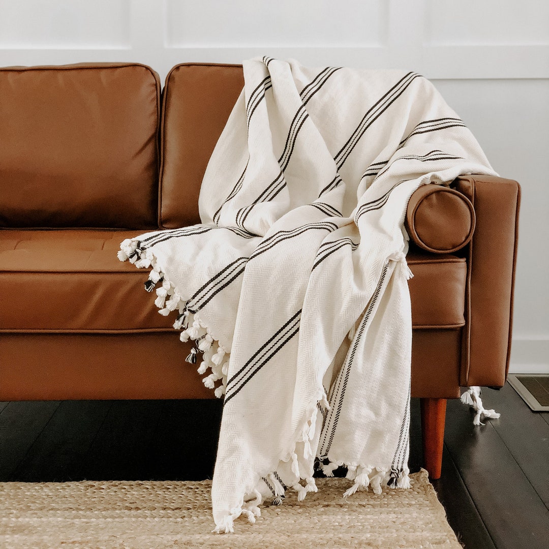 Taylor Three Stripe Turkish Throw Blanket 100% Turkish Cotton Blanket ...