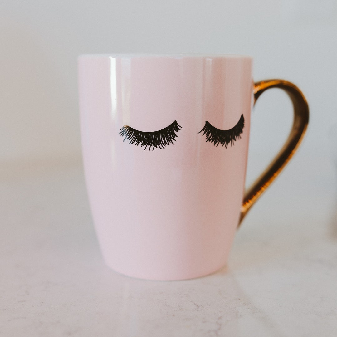 Eyelash Mug Pink and Gold Eyelashes Coffee Mug Makeup and Lashes Mug ...