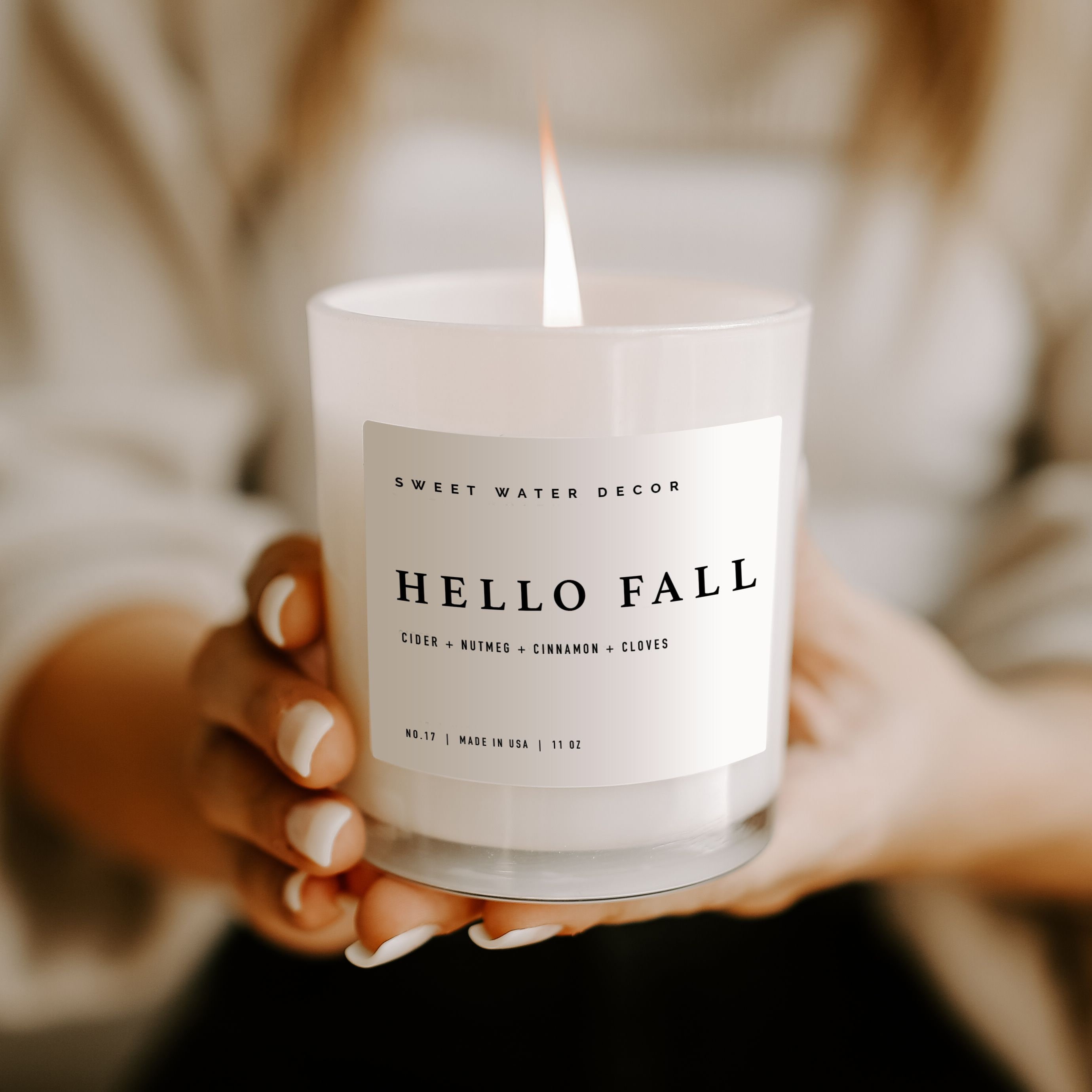 Hello Fall White Jar Candle Wood Lid Soy Candles Fall - Etsy