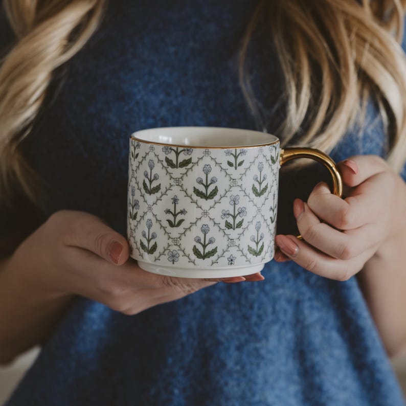 Floral Quilt 14oz Spring Mug: Cottagecore Decor, Fine Bone China Flower ...