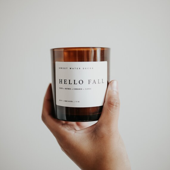 Hello Fall Soy Candle Amber Jar Scented Candles Fall - Etsy