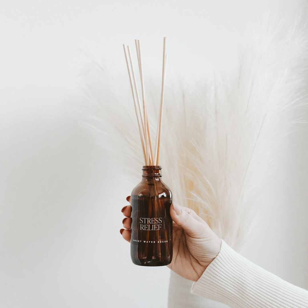 Stress Relief Amber Reed Diffuser | Lemon, Eucalyptus, Lavender, Soft ...