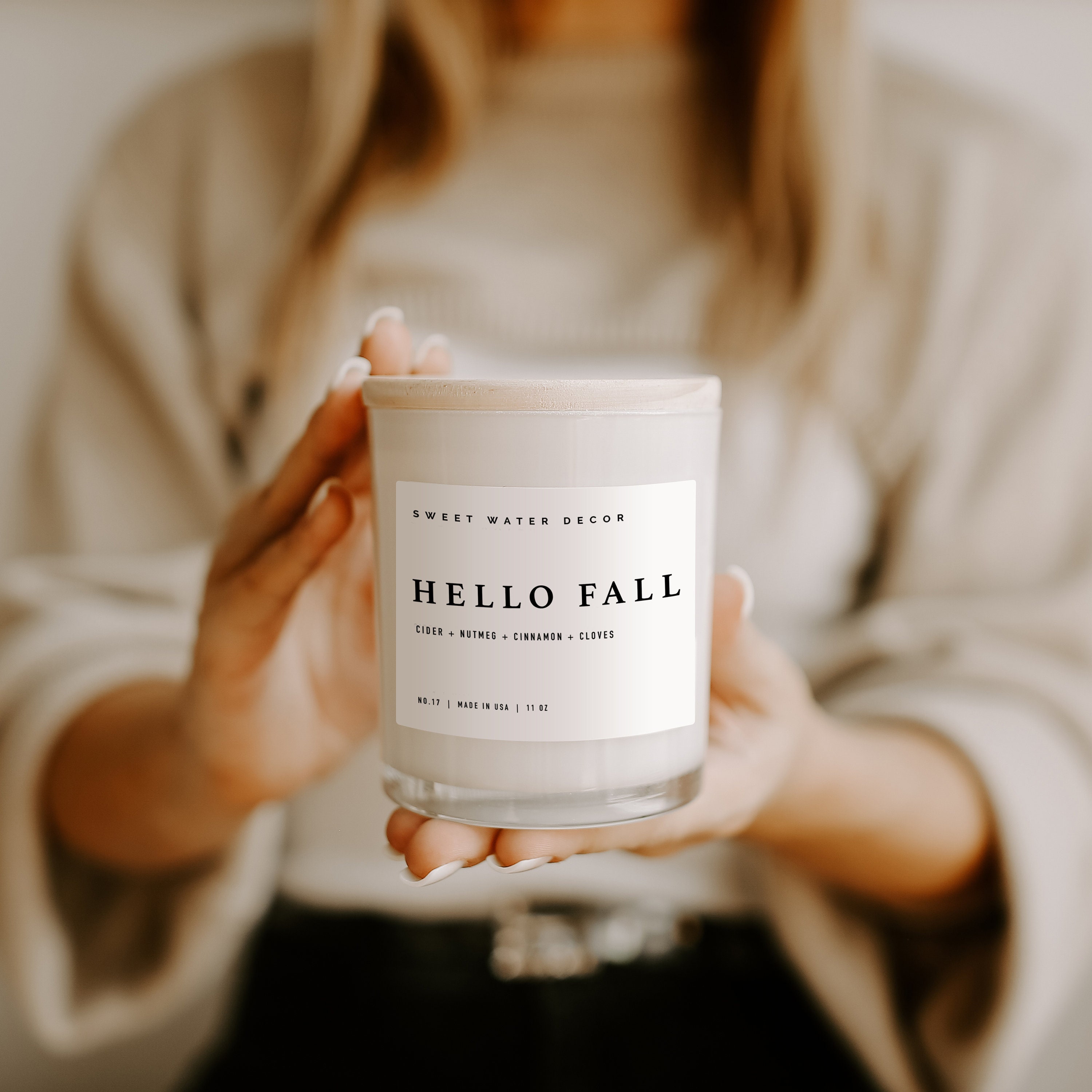 Hello Fall White Jar Candle Wood Lid Soy Candles Fall - Etsy