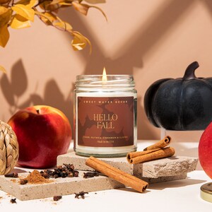 Hello Fall Soy Candle | Apple, Cinnamon, and Cloves Scented Fall Candle ...