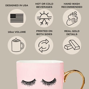 Eyelash Mug Pink and Gold Eyelashes Coffee Mug Makeup and Lashes Mug ...