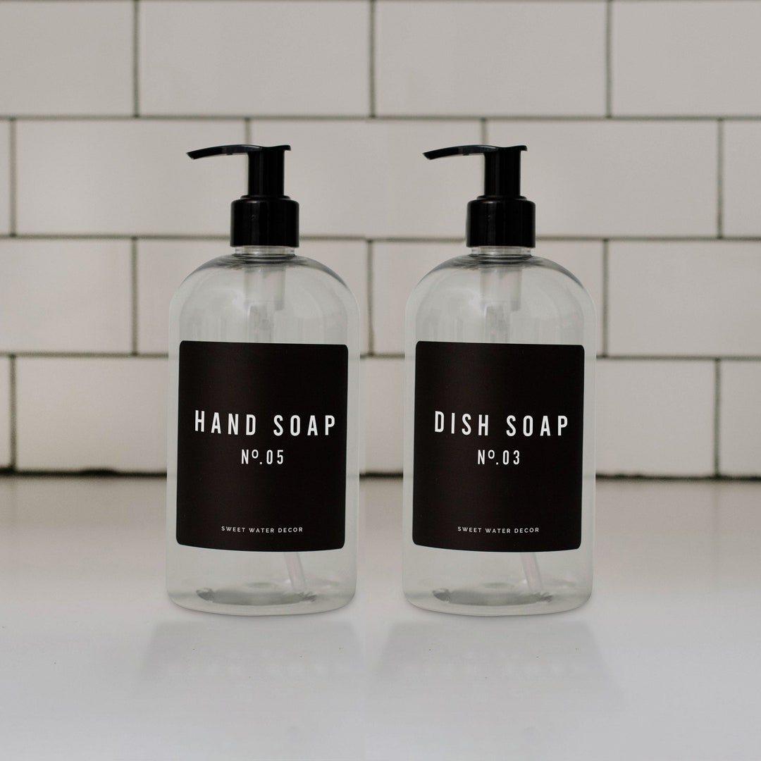 Hand Soap and Dish Soap Set of 2 16 Oz Clear Plastic Dispensers Hand ...