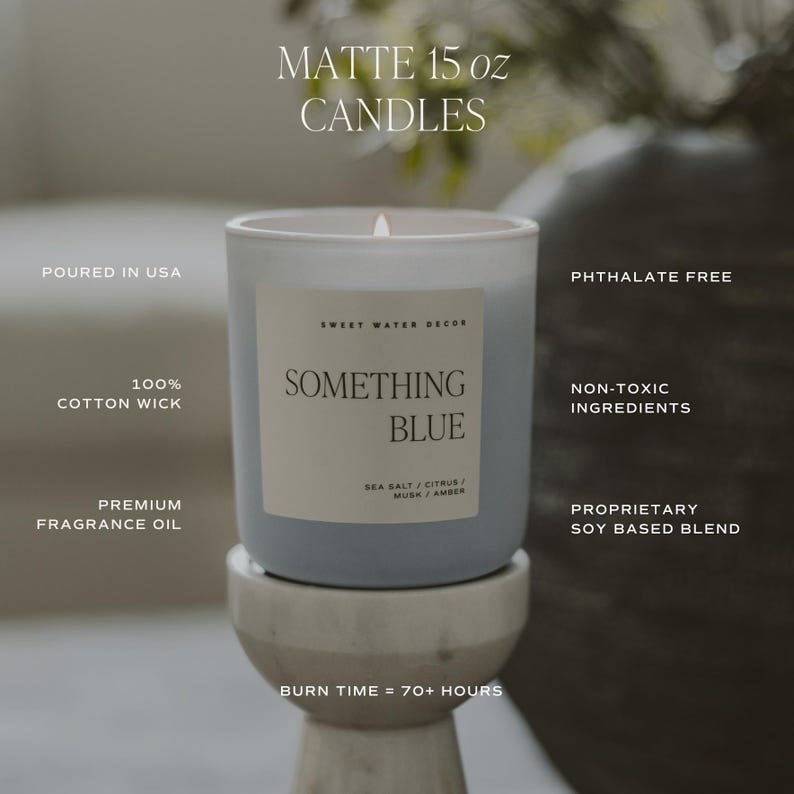 Something Blue 15oz Soy Wedding Candle: Engagement Gift for Bride - Sea ...